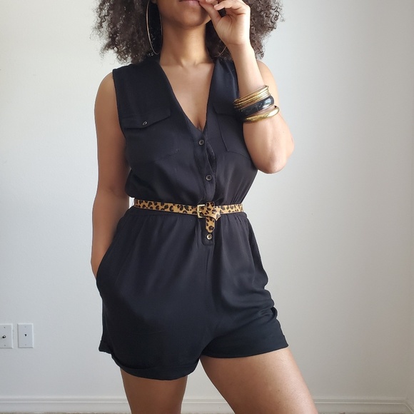 Forever 21 | Pants & Jumpsuits | Black Buttondown Sleeveless Romper ...